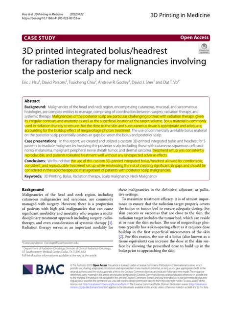 3d Printed Integrated Bolus Headrest For Radiation Therapy For