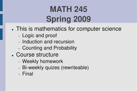 MATH 245 Spring 2009 This Is Mathematics For Computer Science Ppt