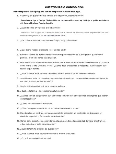 Cuestionario Codigo Civil 1 Pdf Matrimonio Divorcio