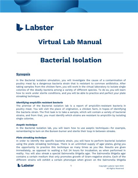 Bacterial Isolation Lab Theory Virtual Lab Manual Bacterial Isolation Synopsis In The
