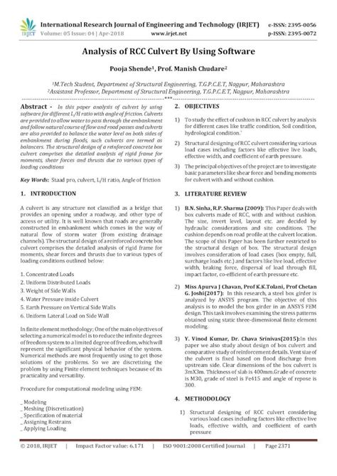 Pdf Analysis Of Rcc Culvert By Using Software · The Structural Design Of A Reinforced Concrete
