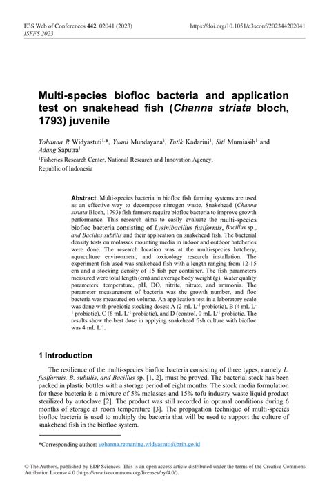 Pdf Multi Species Biofloc Bacteria And Application Test On Snakehead