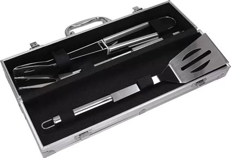 3pc Bbq Grill Cooking Utensils Tool Set In Aluminium Case Spatula