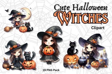 Cute Halloween Witches Clipart 19 Pack Graphic By Pixels N Bows