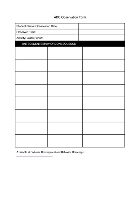 Abc Observation Form Printable Pdf Download