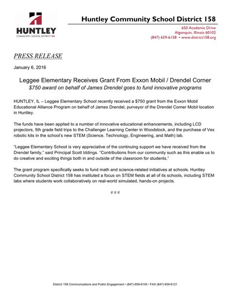 Huntley Community School District 158 Press Release
