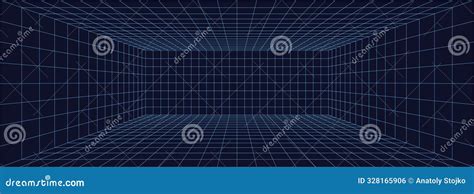 Abstract Background In Empty Futuristic Wireframe Box Network Space Technology Stock