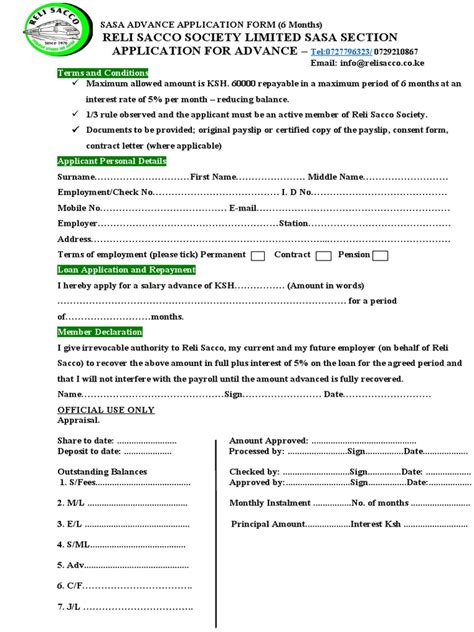 Sasa Advance Application Form 2023 Pdf