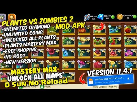 Plants VS Zombies 2 Mod Apk New 2024 V11 4 1 Unlimited Diamond All