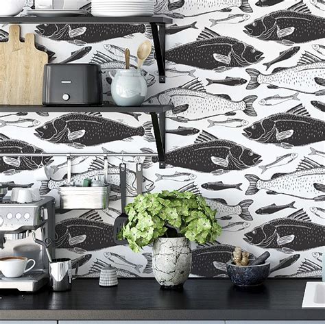 Papel De Parede Adesivo Vinil Peixe Pescaria Desenho Cozinha Varanda