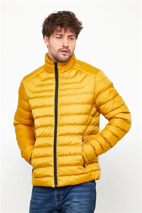 Erkek Slim Fit Ultra Hafif Soğuk Geçirmez Casual Mont Sarı