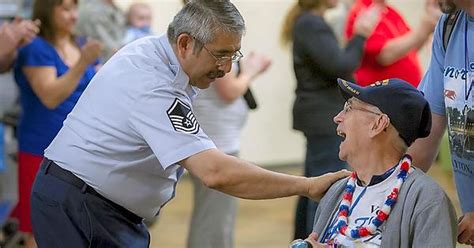 An Old Air Force Msgt Welcomes Home An Old Wwii Veteran Home From