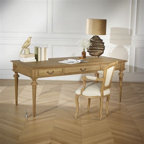 Meghan Grand Bureau Style Shabby Chic En Chêne 3 Tiroirs Bois