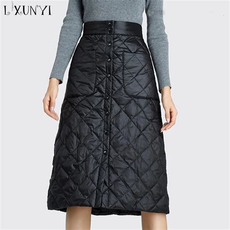 Lxunyi Autumn White Duck Down Skirt Women Winter Single Breasted High