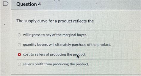 Solved Question 4The Supply Curve For A Product Reflects Chegg