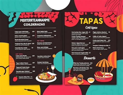 Vibrant Mediterranean Tapas Menu Featuring Bright Bold Colors And Menu