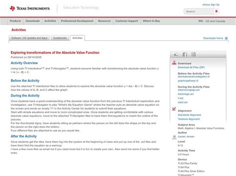 Texas Instruments Exploring Transformations Of The Absolute Value