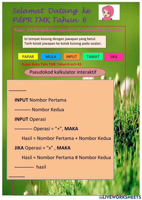 Menyediakan Algoritma Pseudokod Dan Carta Alir Tmk T6 Worksheet Live