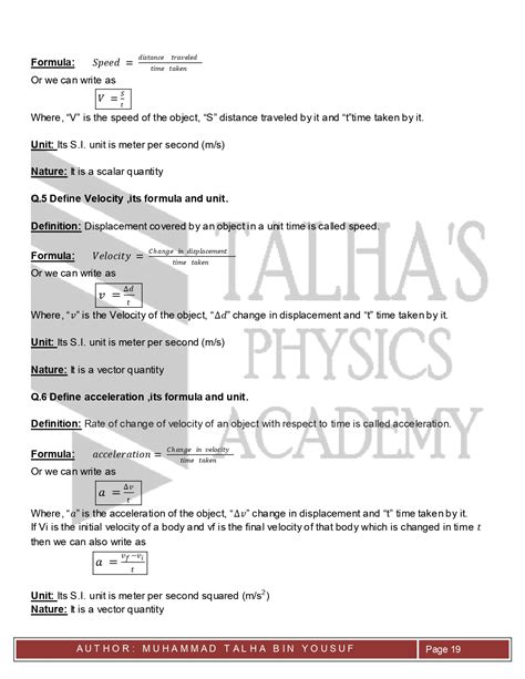 Talhas Physics Academy Class Ix Unit 2 Kinematics Theory Notes
