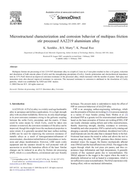 Pdf Microstructural Characterization And Corrosion Behavior Of