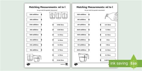 👉 Matching Measurements Ml To L Ml To L Twinkl