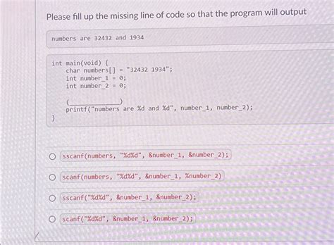 Solved Please fill up the missing line of code so that the | Chegg.com