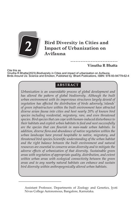 Pdf Bird Diversity In Cities And Impact Of Urbanization On Avifauna