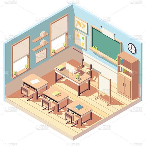 等距可爱的空教室室内，学校或大学类素材 花瓣网