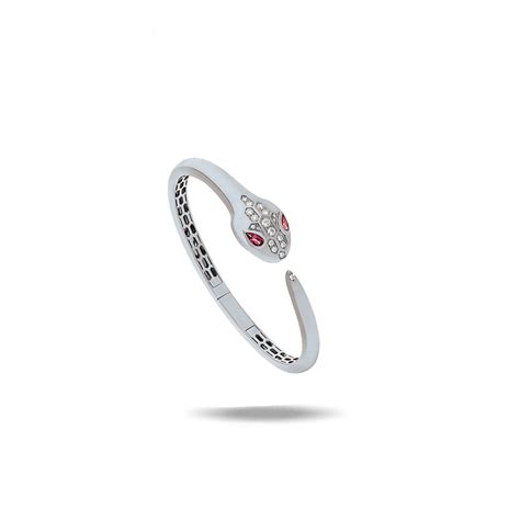 Silver Serpenti Head Ruby Bangel Elegant Girls