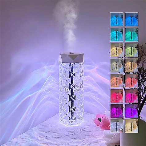 HANNEA Humidifier For Room Cool Mist Aroma Air Diffuser Ml LED Crystal Colorful Rose Light