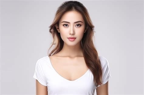 Premium Photo Woman In White Tshirt Mockup Created With Generative Ai