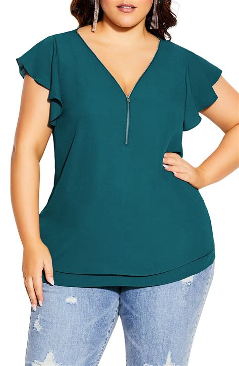 City Chic Fling Flutter Sleeve Zip Top Alpine Editorialist