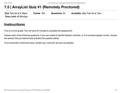 75 Array List Quiz 1 Remotely Proctored Jhs Apcsa Spring Schieffer
