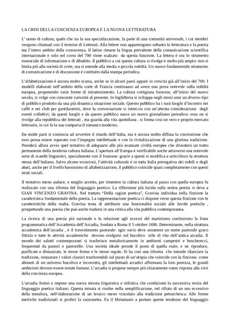 Riassunto Letteratura Italiana Docsity
