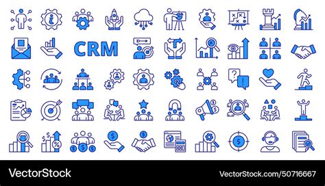 Crm Icons In Line Design Blue System Royalty Free Vector