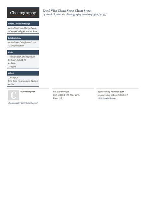 Vba Cheat Sheet