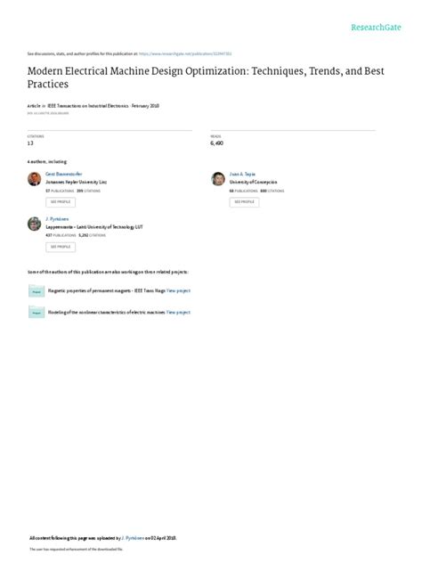 Modern Electrical Machine Design Optimization Techniques Trends And