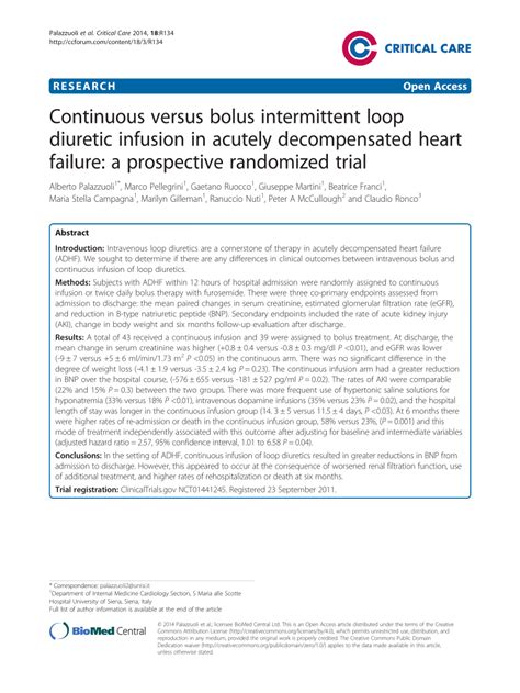Pdf Continuous Versus Bolus Intermittent Loop Diuretic Infusion In Acutely Decompensated Heart