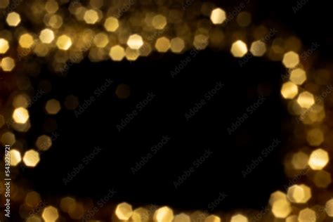 Golden Blurred Bokeh Lights On Black Background Glitter Sparkle Stars