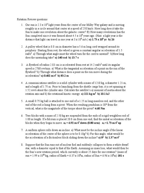 Rotation Review Questions Answers Pdf Rotation Around A Fixed Axis