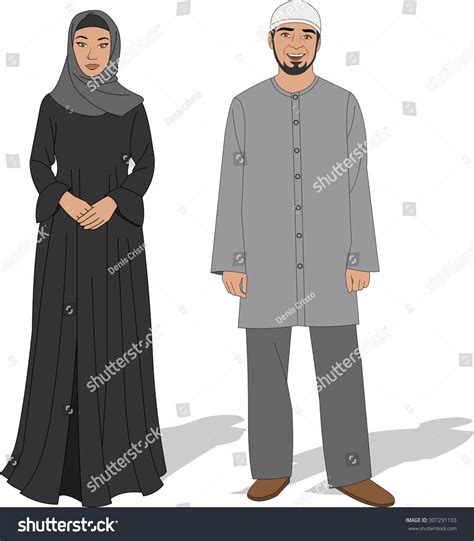 전통 옷을 입은 무슬림 커플 스톡 벡터로열티 프리 307291103 Shutterstock