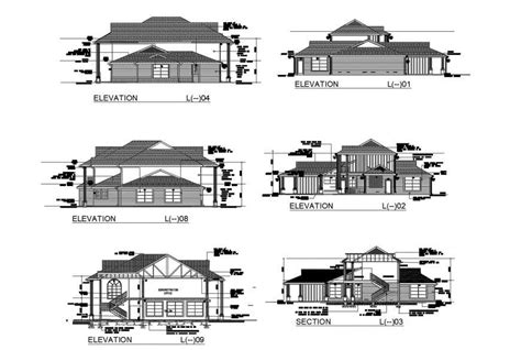 Wooden Cottage Type House All Sided Elevation And Section Cad Drawing Details Dwg File