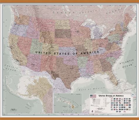 Huge Executive USA Wall Map Wooden Hanging Bars