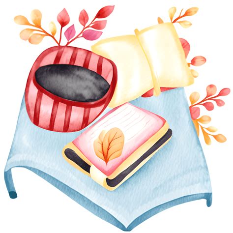 Cozy Blanket And Book Diecut Watercolor Clipart · Creative Fabrica