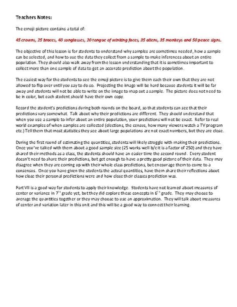 Random Sampling And Making Inferences ~ Investigation Activity 7th Grade Math