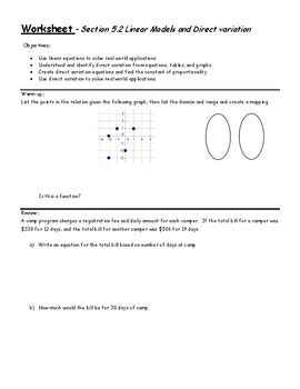 Guided Notes Lesson 5 2 Linear Models And Direct Variation TPT