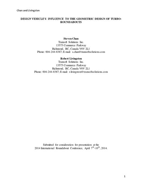 Design Vehicles Influence To The Geometric Design Of Turbo Roundabouts Pdf Lane Length