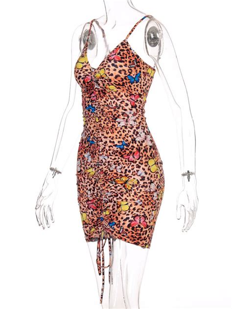 Bodycon Kleider Leopard Ärmelloses Sexy Butterfly Print Rückenloses Slip Kleid