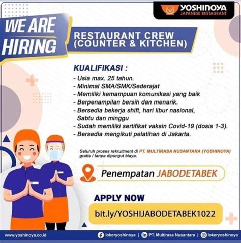 Lowongan Kerja Restaurant Crew Counter Kitchen Di Yoshinoya Nugasin