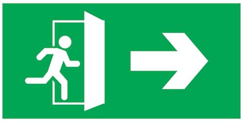 Знак аварийного выхода бегущий человек икона к двери зеленый цвет стрелка вектор предупреждения